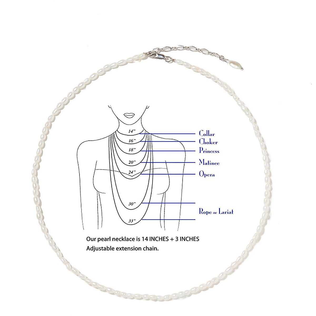 Pearl Necklace for Women, Handmade with Tiny White Freshwater Pearls and Silver Clasps and Adjustable Chain Pearl Choker 14", Cute Trendy Summer Jewelry for Girls