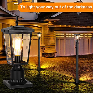 LEDMO Post Light with Pier Mount Base Dusk to Dawn, 60W Outdoor Waterproof Lamp Post Fixture, Exterior Lamp Post Lantern Head with Clear Seeded Glass for Garden, Patio, Pathway