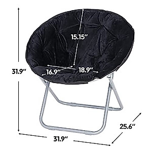 ZenStyle Faux Fur Saucer Chair, Folding Chair Soft Lounge Chair, Portable Moon Chair for Bedroom, Dorm Rooms, Apartments, Lounging, Garden and Courtyard, Black