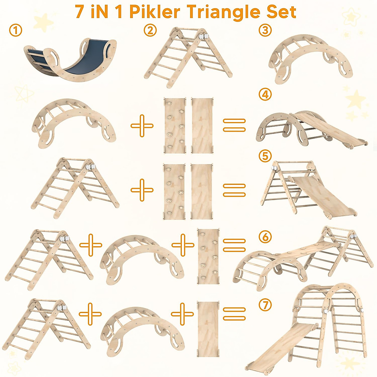 Climbing Toys for Toddlers, Multifunction Toddler Climbing Toys Indoor, Montessori Wooden Triangle Climbing Toys with Sliding Ramp, Multifunction Montessori Play Gym Climbing Toys for Toddlers