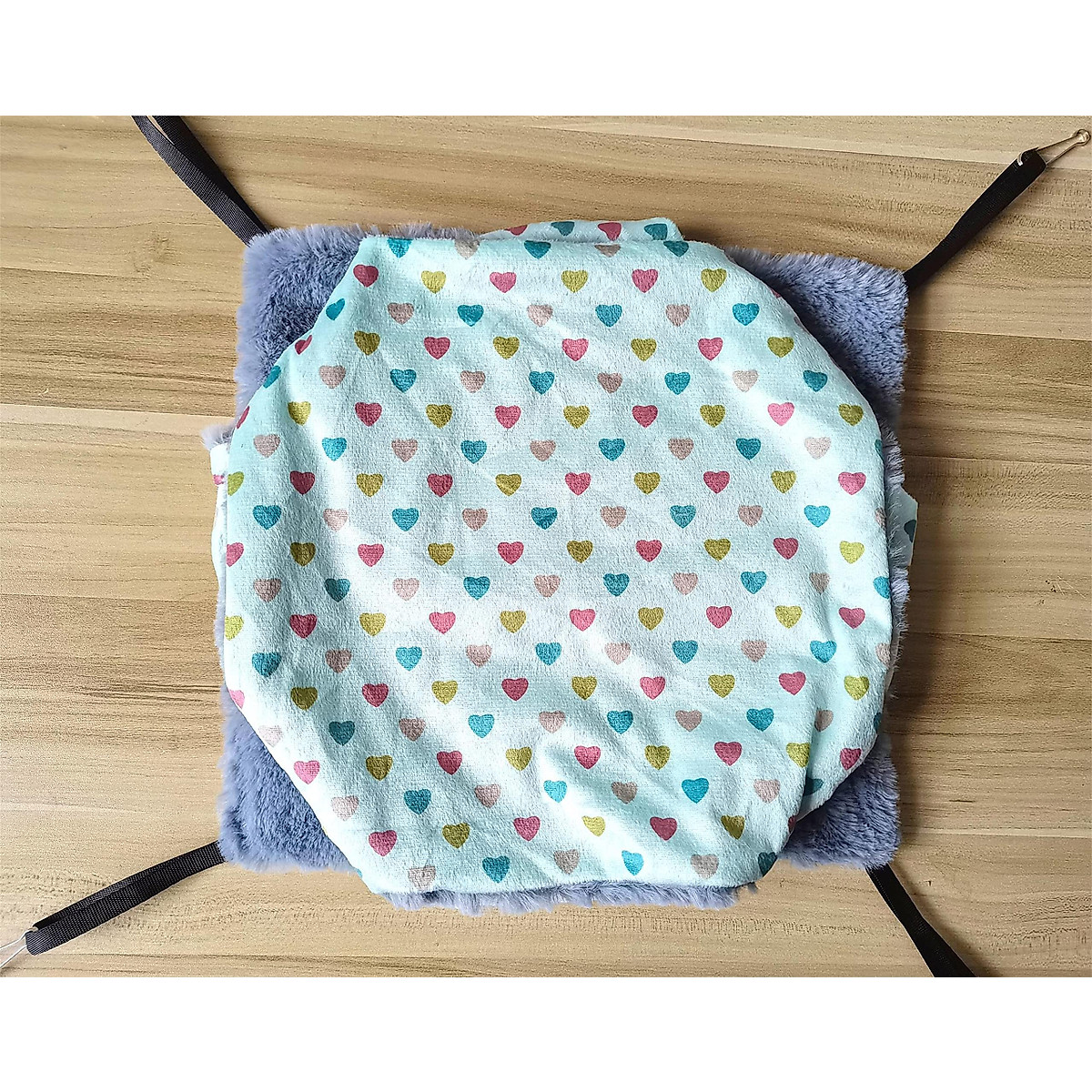 WOWOWMEOW Small Animals Plush Hammock Rat Ferret Triple Bunkbed Hammocks Cage Hanging Warm Hideout for Sugar Glider Squirrel (Medium, Hearts-Mint)