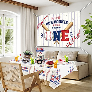 Baseball 1st Birthday Decoration, My Rookie Year Banner Backdrop for Boys Baby First Birthday Party Decor, Baseball Rookie of The Year Decoration, 71x47inch Baseball One Year Old Decor
