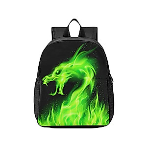 Kcldeci Kids Backpacks Green Fire Head Of Dragon Backpack for Boys Girls Elementary School Bags Bookbags For Teen