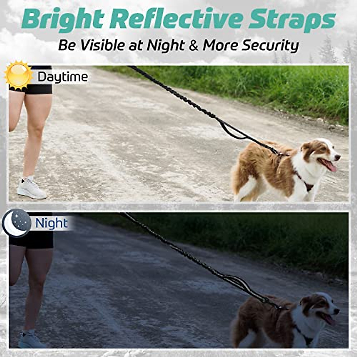 rabbitgoo Tactical Dog Leash, Bungee Dog Training Leash with Shock Absorption, Military Dog Leash with 2 Padded Control Handles for Medium Large Dogs, 4-5.2FT