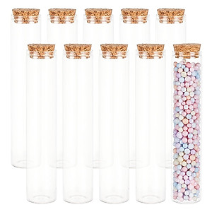 BENECREAT 10 Pack 80ml Flat Glass Test Tube with Cork Stopper Clear Mini Glass Bottles Jars for Lab, Wedding Party Favors, Candy, Spices, Beads