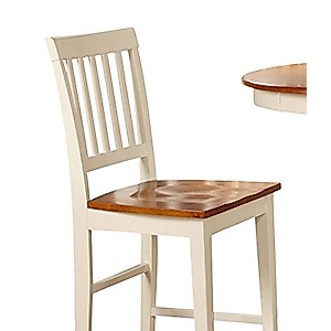 East West Furniture JAVN3-WHI-W 3 Piece Counter Height Dining Set for Small Spaces Contains a Round Dining Room Table with Pedestal and 2 Wooden Seat Chairs, 36x36 Inch, Buttermilk & Cherry