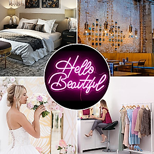 LooKLight Hello Beautiul Neon Sign,Pink Neon Light,Led Light Up Neon Light,Neon Signs Wedding for Wall Decor,USB Connectivity Led Neon Signs For Wedding,Engagement,Birthday Party,Girl Bedroom