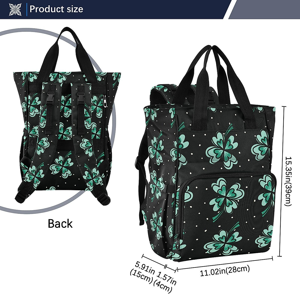 Jihqo Diaper Bag Backpack Cute Patricks Clover Travel Diaper Bags for Women, 10L Functional Baby Changing Bag with Insulted Pockets, Stroller Straps