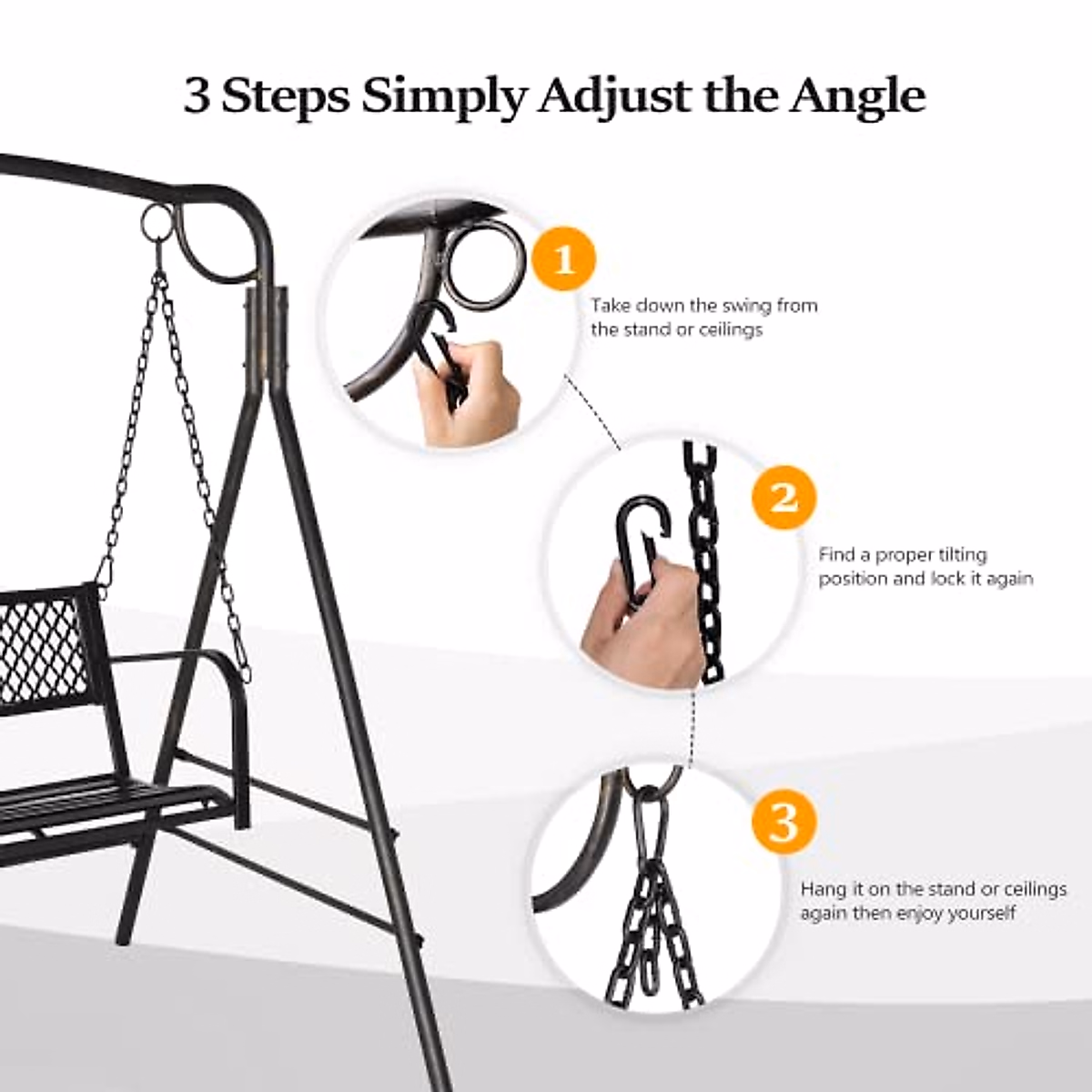 VINGLI Upgraded Metal Patio Porch Swing, 660 LBS Weight Capacity Steel Porch Swing Chair for Outdoors, Heavy Duty Garden Swing Bench for Gardens & Yards (Pattern 2)