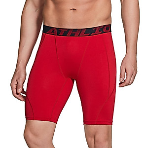 ATHLIO Men's Athletic Cool Dry Compression Shorts, Sports Performance Active Running Tights, 3pack Cool Dry Shorts Black/Charcoal/Red, X-Large