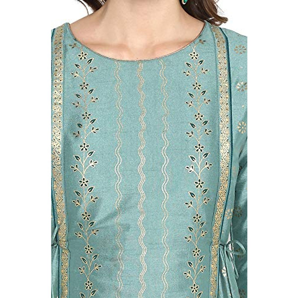 Janasya Indian Women's Light Green Poly Silk Ethnic Dress(J0005-DR-XXXL)