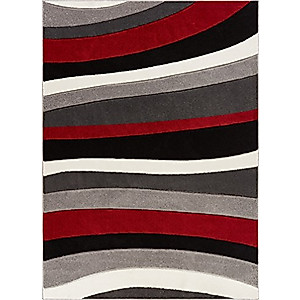 Well Woven Red Rad Waves Modern Geometric Stripes 7'10" x 9'10" Area Rug