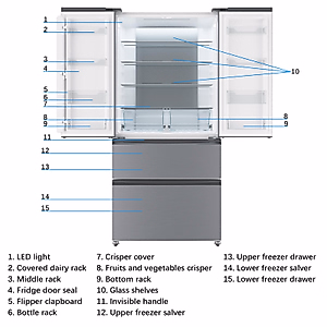 DYTesa 33 Inch Large Capacity French Door Refrigerator, 18.75 cu.ft Refrigerator with 2 Doors & 2 Drawers, Full Size Bottom Freezer Kitchen Fridge, Automatic Defrost, LED Lighting