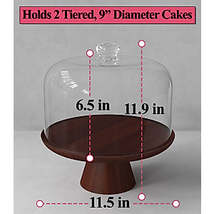 Wood Cake Stand with Dome - 11.5"D Wooden Cake Stand with Acrylic Shatterproof Dome - Cake Display Stand with Cover - Covered Cake Stand with Lid - Pastry Stand with Dome - Large Cake Stand with Cover