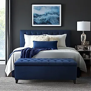 Madison Park Entryway Accent Bench for Living Room Flip Top Storage Chest, Shandra Tufted Top Upholstered Storage Bench End of Bed for Bedroom Furniture, Indoor Seating, 49"Wide, Navy