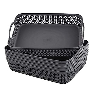 Morcte Large Plastic Storage Tray Basket, Desktop Bins Organizer (Grey, Set of 6)