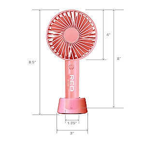 Red by Kiss Handheld Fan, Mini Portable Personal Desk Fan with USB Rechargeable, 3 Speed Long Lasting Powerful Small Fan for Makeup Travel Home Office Lace Wig Eyelash Face Nail (Pink)