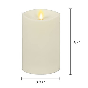 Luminara Set of 2 Outdoor Moving Flame Pillar (IPX4) with Remote Control, Flameless LED Candle, Melted Edge, Smooth Matte Finish, Timer, Ivory 3.25" x 5.5" and 6.5"