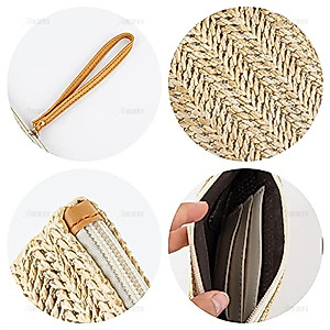 AUEAR, Women's Hand Wrist Type Straw Clutch Bag Bohemian Summer Beach Sea Handbag Purse Zipper Wristlet