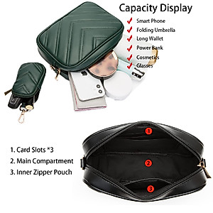 Herald Chevron Quilted Small Crossbody Bag with Coin Purse Pouch Women Square Snapshot Camera Side Shoulder 2 Size Handbag (Green)