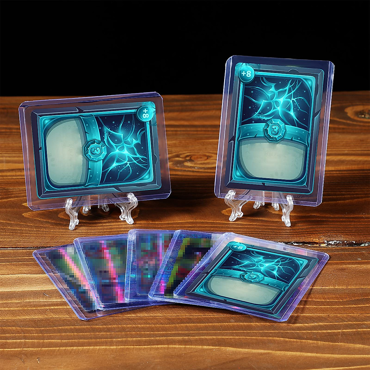 Hard Trading Cards Sleeves Plastic Card Hard Case Cover 3x4 Collector Playing Card Sleeves Protector for Baseball Football Basketball Sport Cards with Mini Easels Display Stand Holder(15 Pieces)