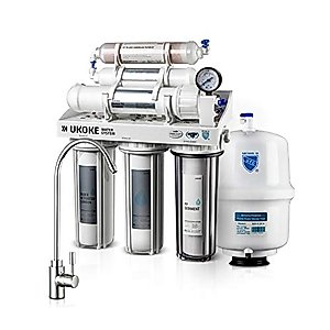 Ukoke UWFS01L 6 Stages Reverse Osmosis Water Filtration System, Under Sink pH+ Alkaline Remineralizing RO filter & Softener, NSF/ANSI 58 & IAPMO Platinum Seal Certified, 75 Gallon, White
