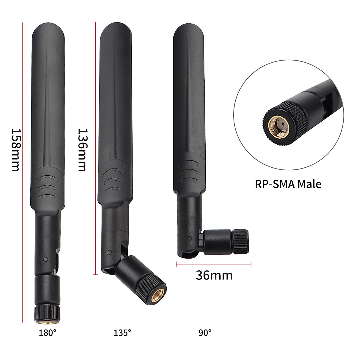 2 x 6dBi 2.4GHz 5GHz Dual Band WiFi RP-SMA Male Antenna+2 x 35CM RP-SMA IPEX MHF4 Pigtail Cable for M.2 NGFF WiFi WLAN Card