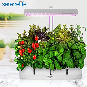 SereneLife Hydroponic Herb Garden 8 Pods, Indoor Growing System, Smart Indoor Plant System w/Height Adjustable LED Grow Light (White)