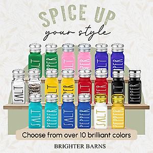 Clear Glass Salt and Pepper Shakers Set by Brighter Barns - Modern Kitchen Decor for Home Restaurant BBQ Camping RV - Farmhouse Kitchen Accessories - Glass Shakers & Stainless Steel Lids (Clear)