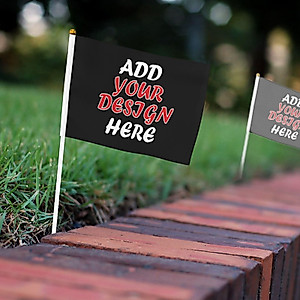 Custom Mini Flag on Stick Make Your Own Flags Personalized Photo Image Text Logo Hand Held Small Banners Double Sided Customize Flags 5.5"x8.2" Gifts for Indoor Outdoor Room Decoration 10pcs