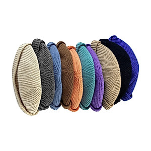 Croogo Watch Cap Work Beanie Knitted Docker Leon Brimless Hat Rolled Cuff Harbour Hat Retro Skull Cap Watch Cap,Black-CT47