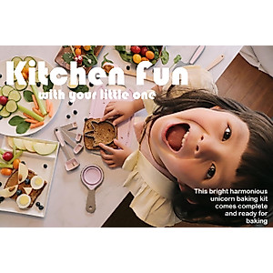 Baker Buddy Unicorn Kids Baking Set with storage case, real working utensils, cookie cutters, and baking supplies, beautiful unicorn apron for kids