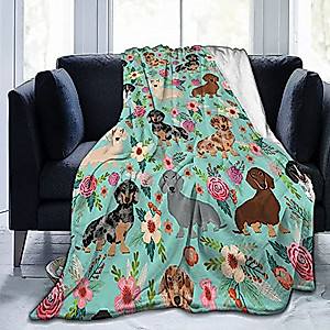 WOWUSUO Dachshund Dog Blanket Rose Flower Throw Bed Blankets Cozy Lightweight Soft Bedding for Sofa and Bed Office Travel 80x60 inches, 80x60