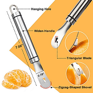 Stainless Steel Orange Peeler | Easy to Peel | Long Handle Orange Citrus Peeler Tool | Triangular-Blade & Zigzag-Shovel Orange Peeler Gadget