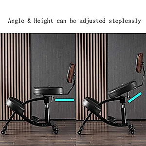 Kneeling Chair Ergonomic for Home and Office，Adjustable Saddle Chair to Improve Your Posture,Comfortable Knees and Footrest,Black,SSS-1458-2D-F