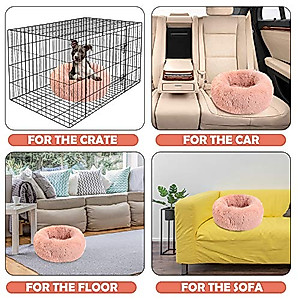 Calming Dog Bed & Cat Bed,Anti-Anxiety Donut Cuddler Dog Bed,Warming Cozy Soft Round Pet Bed for Mini Small Medium Dogs Cats,Fluffy Faux Fur Plush Pet Dog Cat Cushion Bed for Kitty Puppy 20"