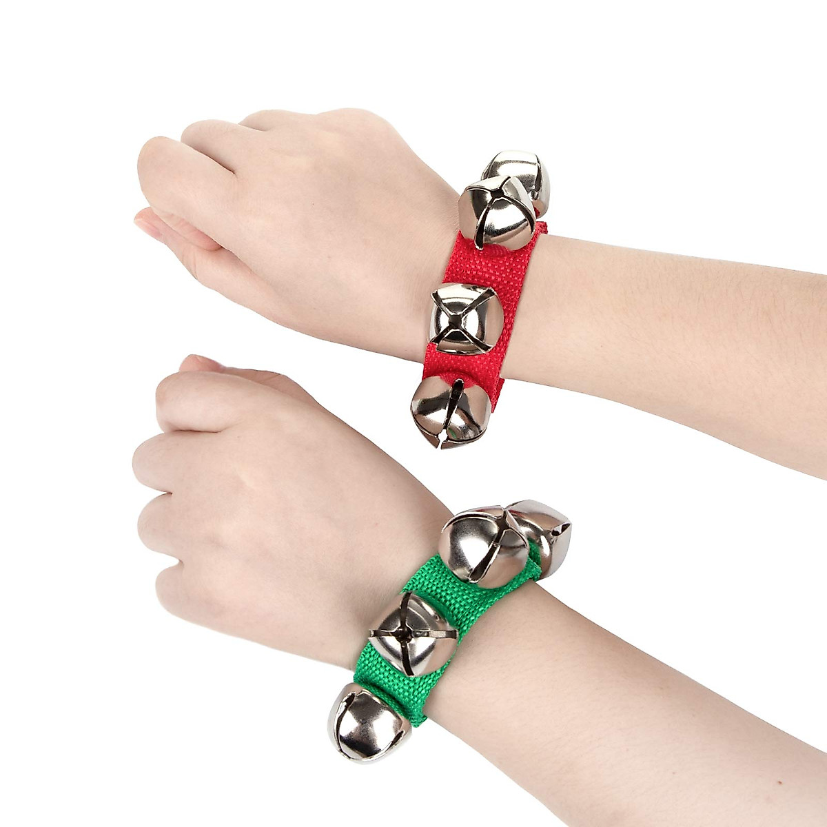 Foraineam 20 PCS 10 Colors Wrist Bells Bracelets Ankle Jingle Bell Band Party Favors Wristband Musical Tambourine Rhythm Percussion Instrument