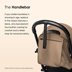 BABYZEN YOYO Handlebar, Black - Ultra Tear-Resistant, Faux Leather Coating - Includes Tether Strap - Compatible with YOYO2 & YOYO+ Strollers