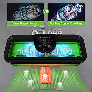 Vacuum Sealer Machine, 10-in-1 Upgraded Powerful Vacuum Sealer for Food, 85Kpa Fully Automatic Lock, See-through Glass Cover, with 10 Bags, Vacuum Sealing Hose, Built-in Cutter, Removable Drip Tray