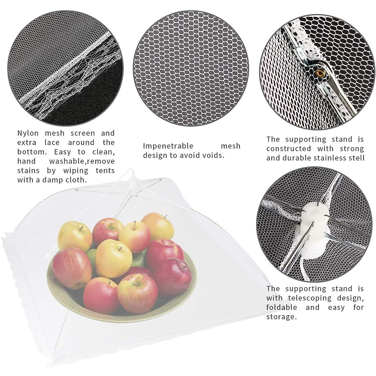 Homealexa Mesh Food Nets Fruit Cover 2 Pack, 40 Inch Large and Strong Collapsible Mesh Cake Covers Net, Mesh Food Covers Umbrella for Keeping Out Flies Bugs Mosquitos Food Cover Net