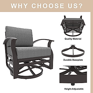 Delnavik 3PCS Aluminum Rocking Chair Swivel Chairs, Patio Furniture Rocking Bistro Sets Modern Outdoor Conversation Set with Coffee Table for Porch Deck Garden Backyard, Grey