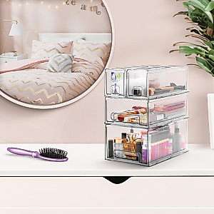 Sorbus Large Clear Stackable Storage Drawers, Plastic Storage Drawers with Handles, Craft Storage Drawers, Clothes, Medicine, Makeup, Closet, Art Supply, Bathroom, Shoe, Toy Storage Organizer (2 Pack)