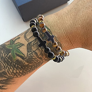 WAINIS 12 Pcs 8MM Beads Bracelet for Men Women Lava Rock Tiger Eye Stone Howlite Stone Stretch Elastic Bracelet Set