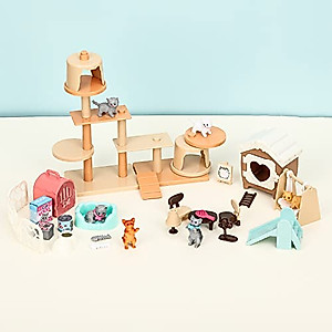 TQQFUN Pet Pretend Play Toys, 43 PCS Cat Figures Playset Toy, Realistic Detailed Care Center, Cats Role Educational Gift for Kids Toddlers Boys and Girls
