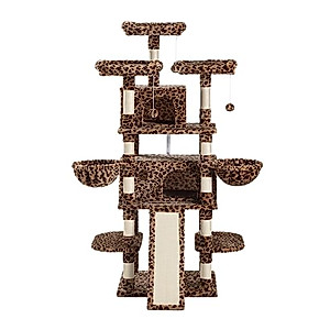SHA CERLIN 68 Inches Multi-Level Large Cat Tree for Large Cats/Big Cat Tower with Cat Condo/Cozy Plush Cat Perches/Sisal Scratching Posts and Hammocks/Cat Activity Center Play House, Leopard Print