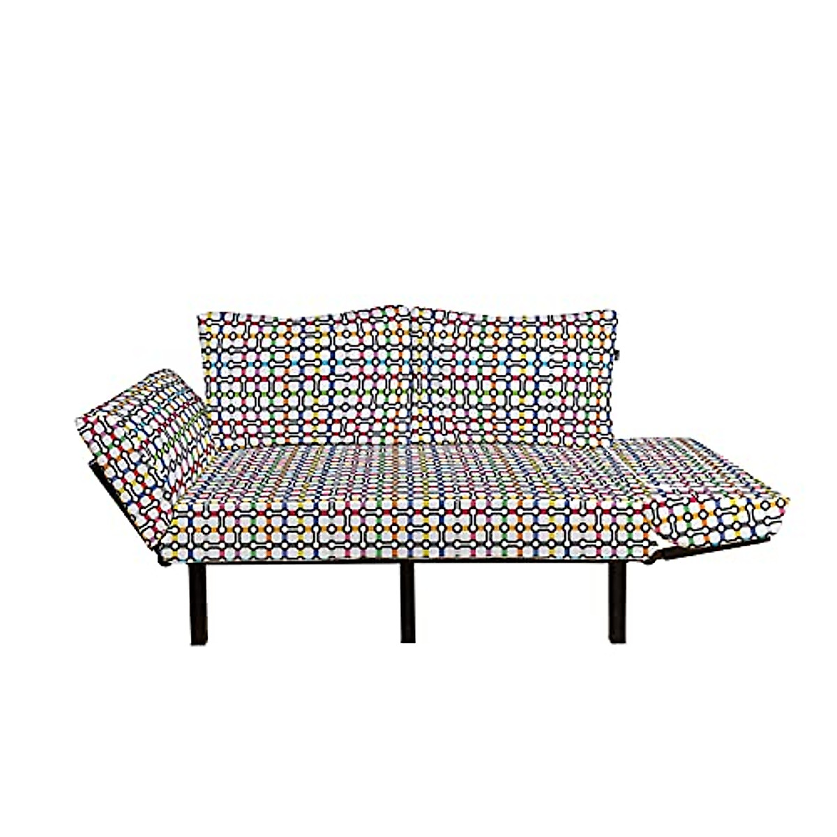 Lunarable Modern Art Futon Couch, Computer Inspired Bone Shaped Bound Subway Net Motif Urban Life Display Design, Daybed with Metal Frame Upholstered Sofa for Living Dorm, Loveseat, Multicolor