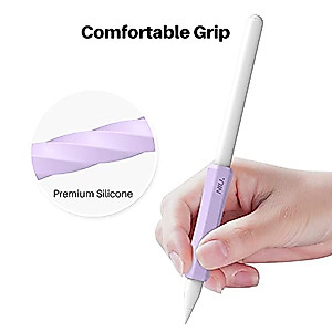 NIUTRENDZ 3 Pack Apple Pencil Grip Silicone Case Accessories Cover Ergonomic Design Sleeve Compatible with Magnetic Charging and Double Tap (Apple Pencil 2nd Generation, White + Purple + Pink)