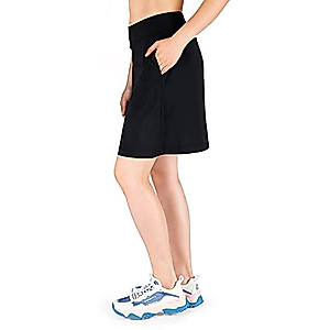Yogipace Women's 4 Pockets UV Protection 17" Long Tennis Running Skirt Athletic Golf Skort Black Size L