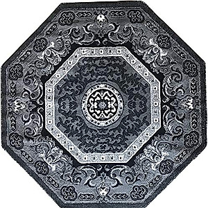 Carpet King Traditional Persian Oriental Octagon Area Rug Grey Black Silver Gray Design 101 ( 7 Feet 3 Inch X 7 Feet 3 Inch )