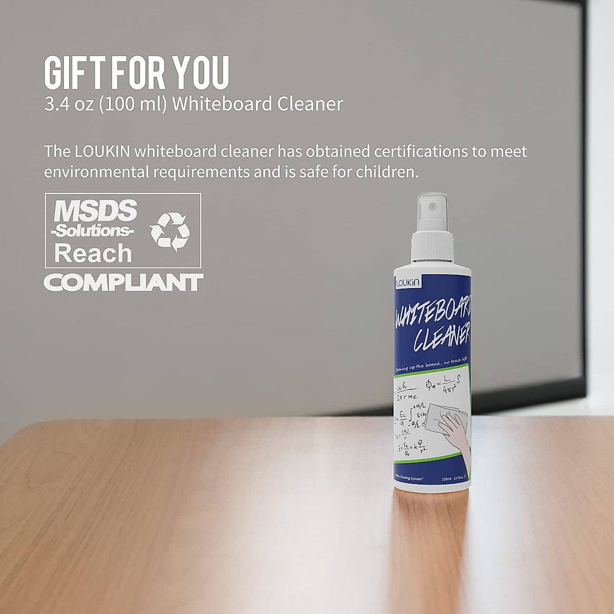 LOUKIN Shag Dry Erase Eraser (Free 3.4 oz Whiteboard Cleaner Included), Microfiber Whiteboard Eraser, Washable Glass Board Eraser, for Classroom, Home and Office Use(1 Pack)